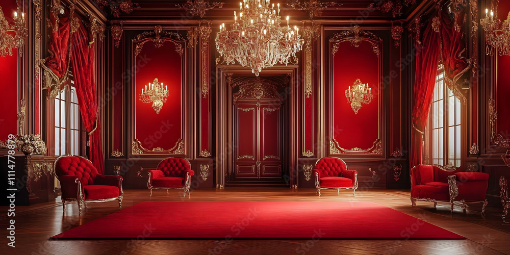 Red Interior. Luxury Interior of Royal Palace with Red Velvet Armchairs ...