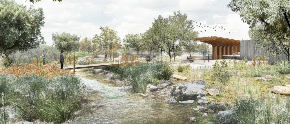 An artistic perspective of a landscape architect designing sustainable ...