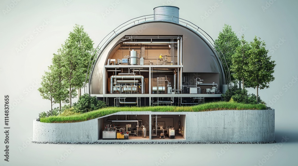 Cross-section of a Biogas Reactor: Diagram-style cutaway of an ...
