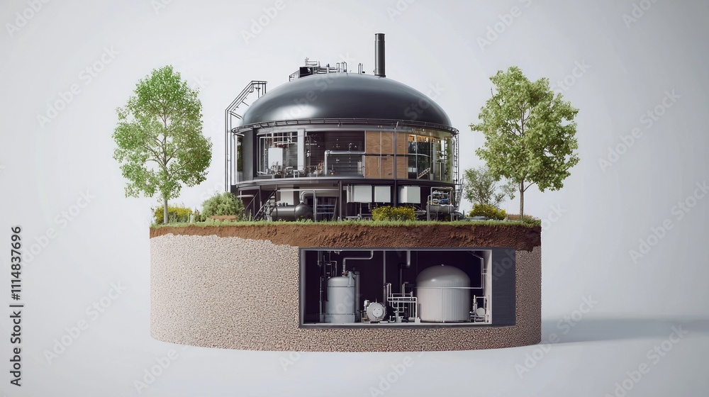 Cross-section of a Biogas Reactor: Diagram-style cutaway of an ...
