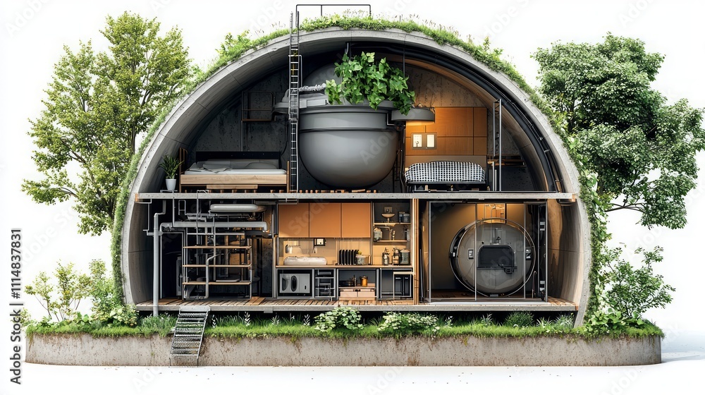 Cross-section of a Biogas Reactor: Diagram-style cutaway of an ...