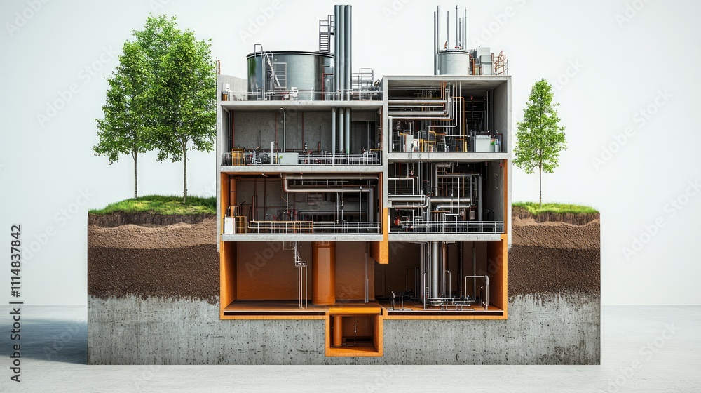 Cross-section of a Biogas Reactor: Diagram-style cutaway of an ...