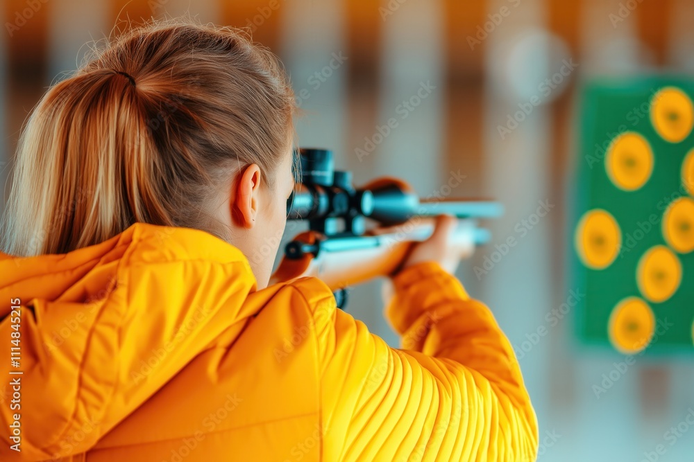 A participant takes aim with a pneumatic rifle at a carnival target ...