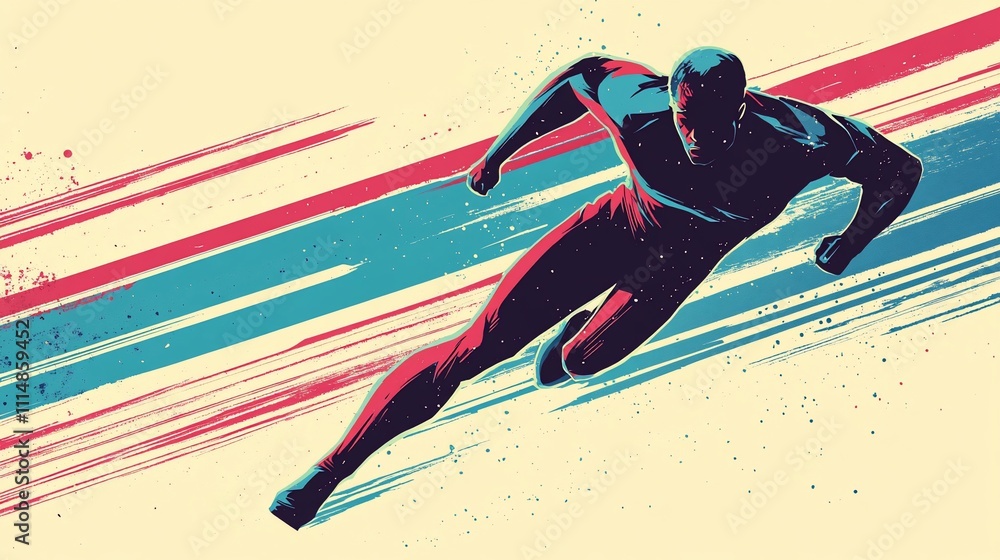 Powerful superhero in mid-flight, dynamic illustration with speed lines ...