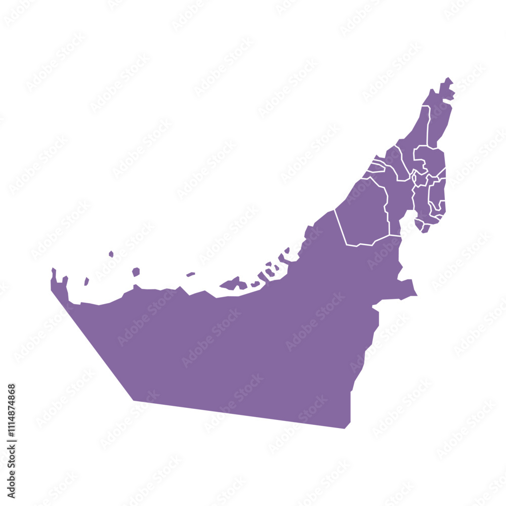 uae purple map with regions, isolated on white background. Vector ...