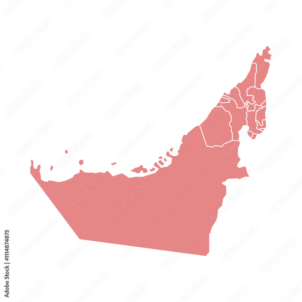uae red map with regions, isolated on white background. Vector ...