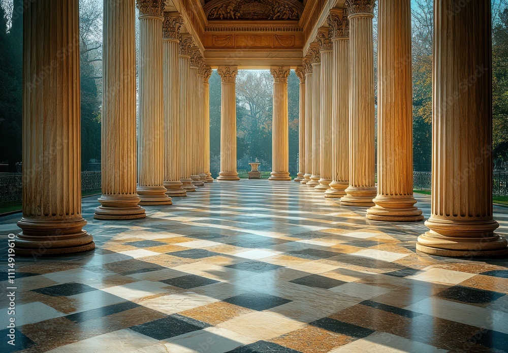 Ancient Greek Columns in Neoclassical Architecture with Marble Flooring ...