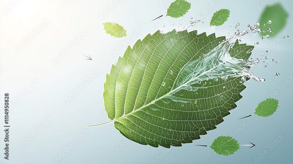 Detailed scientific depicting the natural process of a green plant leaf ...