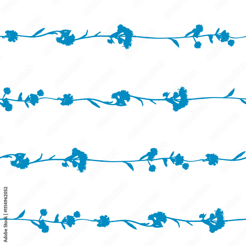 Blue silhouette of flowers lines on transparent background. Seamless ...