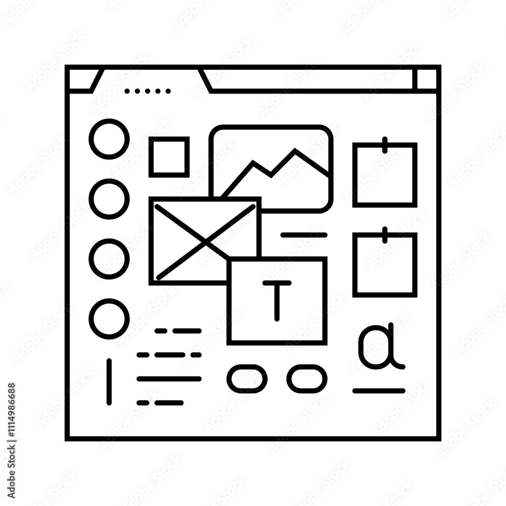 mood board ux ui design line icon vector. mood board ux ui design sign. isolated contour symbol ...