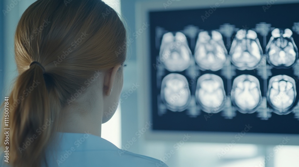 A close-up of a radiologist reviewing MRI scans with focus on the MRI ...