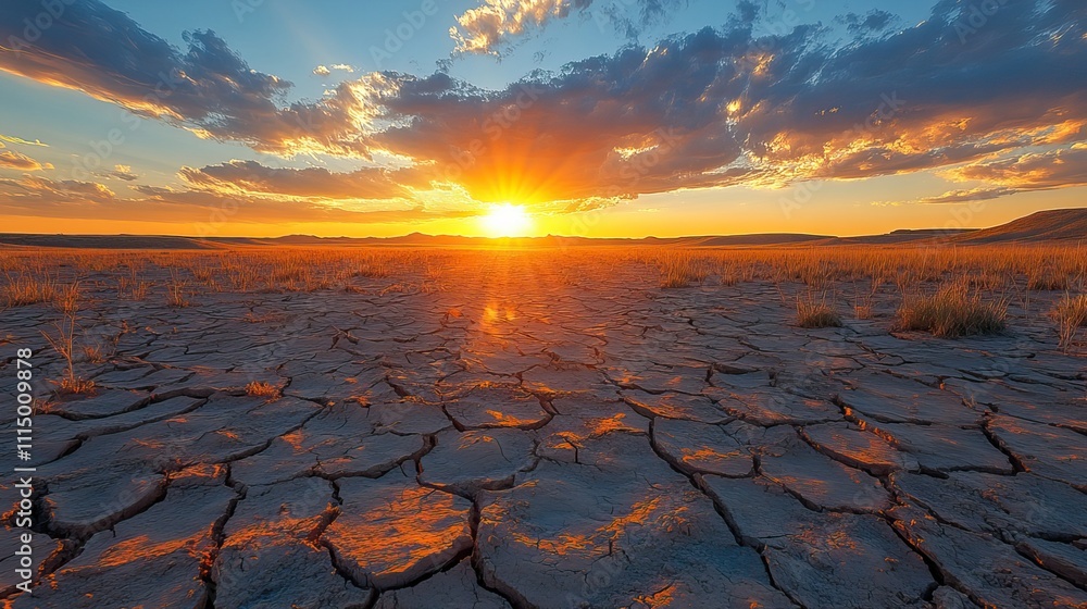 Cracked dry earth and desertification processes in a remote region ...