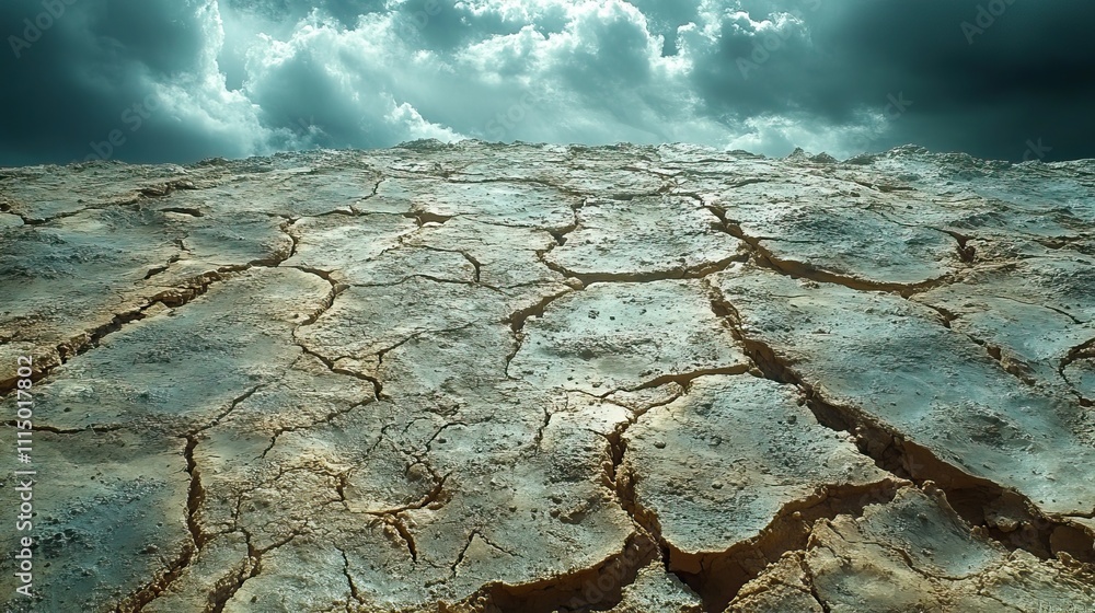 Cracked land reveals the devastating effects of the ongoing drought and climate change Stock ...