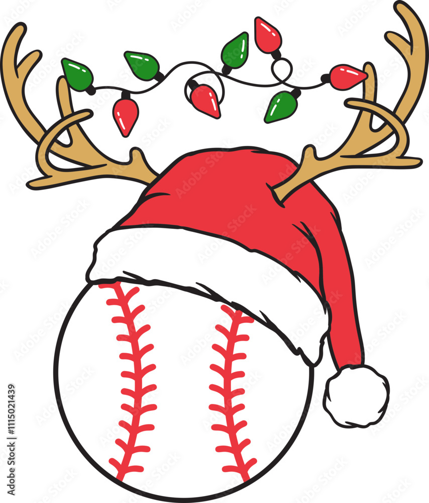 Sports Christmas Baseball With Santa Hat and antlers Stock Vector ...