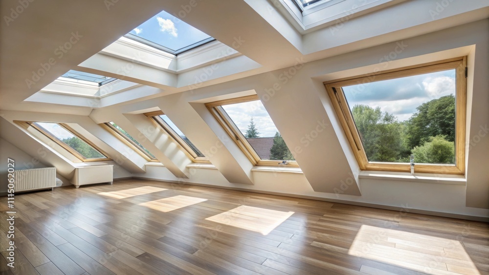 Interior shot of a room with dormer roof windows, bringing in natural ...
