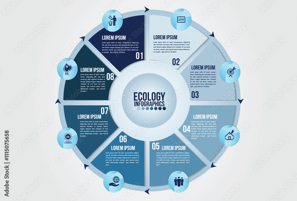 Infographic eco water timeline blue design elements process 8 steps or ...