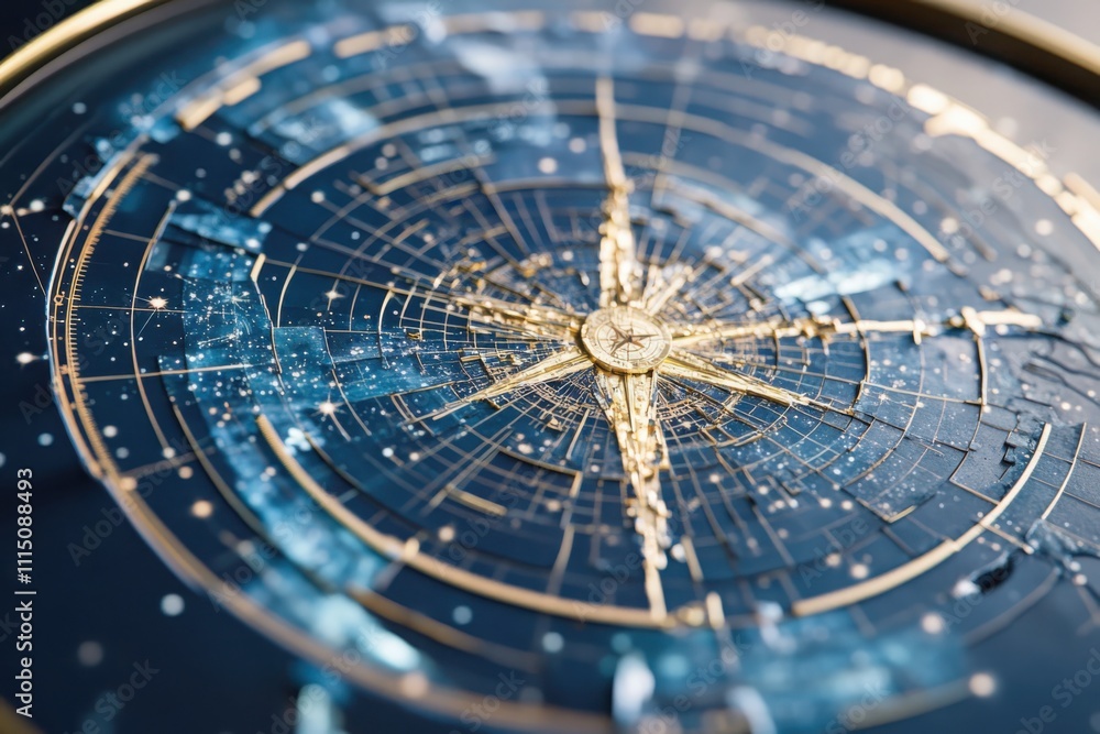 Celestial fragmentation of star charts telescope lens and compass ...