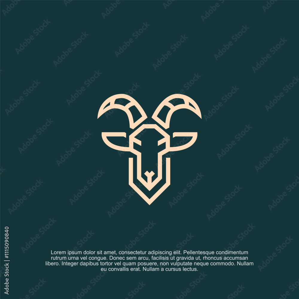 Front view goat head logo template for meat and barn products, vector ...