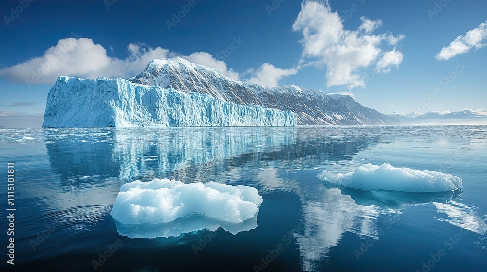 The Greenland ice sheet, melting glaciers, and floating icebergs are ...
