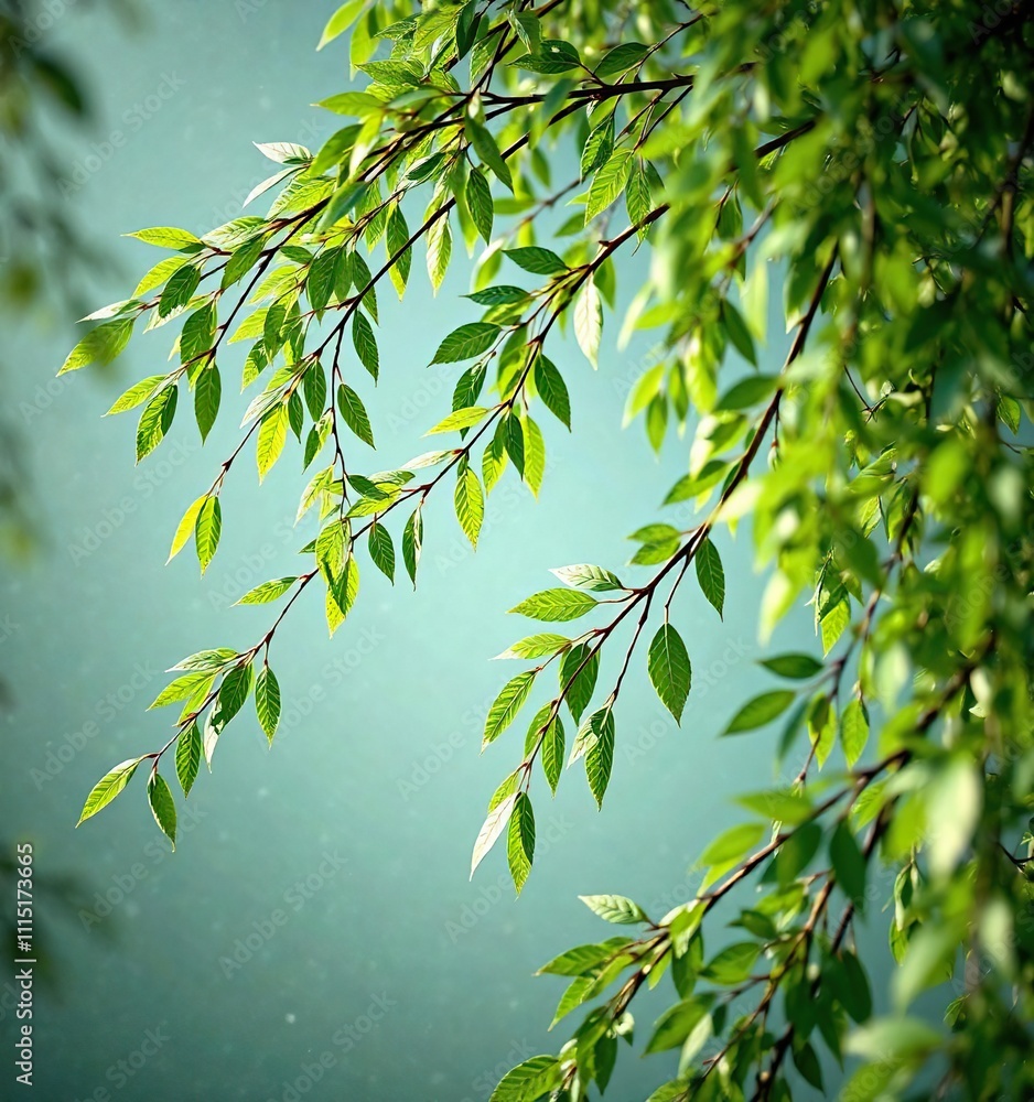 Overlapping flexible willow branches with leaves, overlapping, forest ...