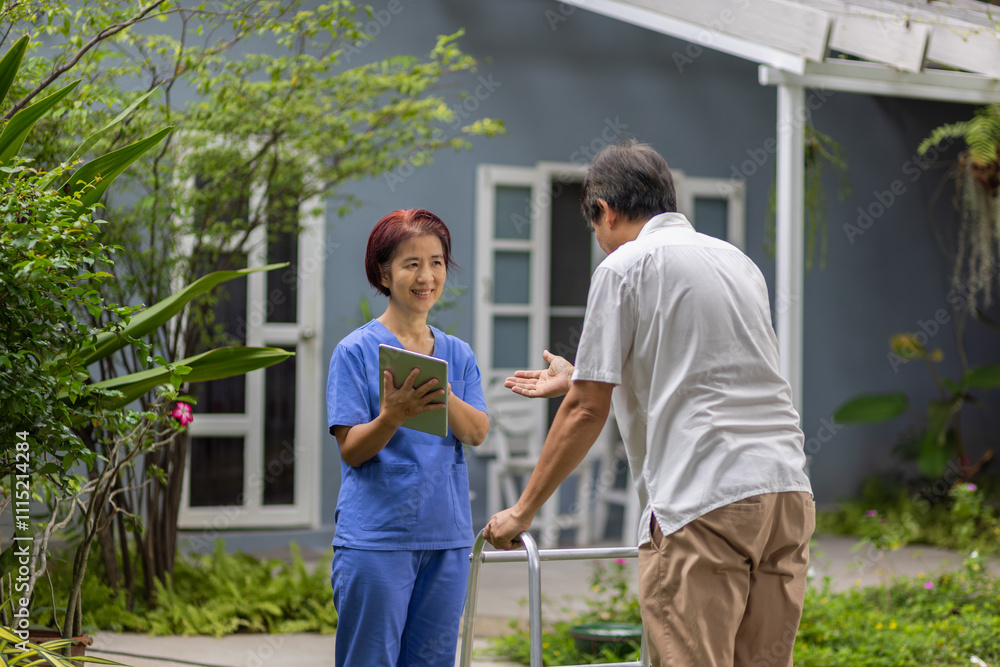 Nurse explaining procedure to patient . Nursing home service and ...