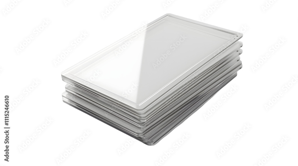 Blank transparent plastic trading card mockup stack, top view isolated ...