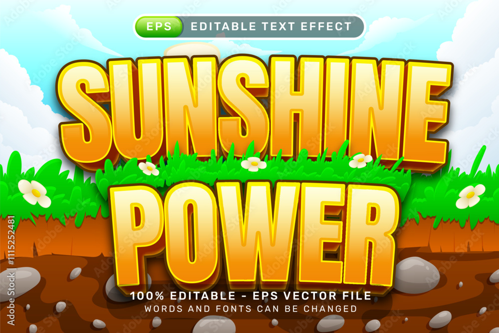 sunshine power 3d text effect with nature background and grass ...