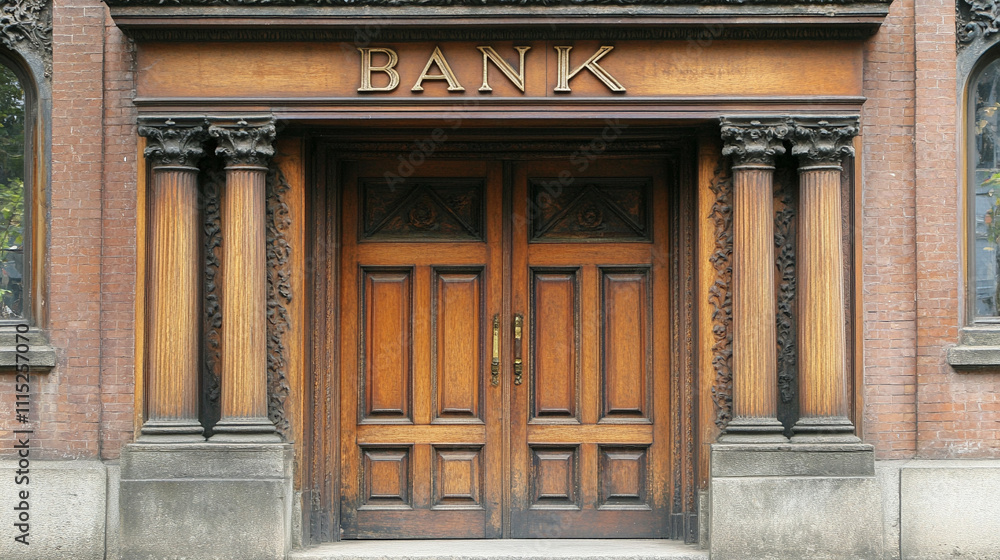 bank building facade featuring bold BANK signage symbolizing financial ...