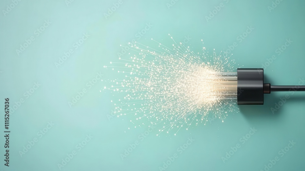 Image of fiber optic threads splitting into beams of light, symbolizing ...