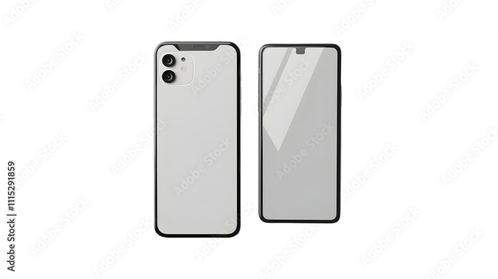 Front and back phone mockup with transparent background isolated on a ...