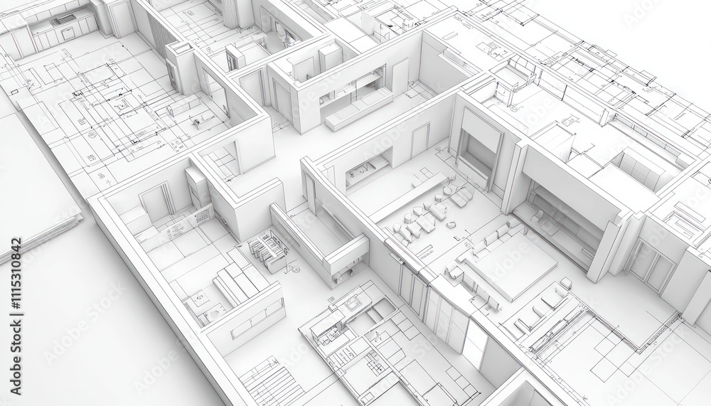3D isometric commercial interior design featuring detailed floor plans ...