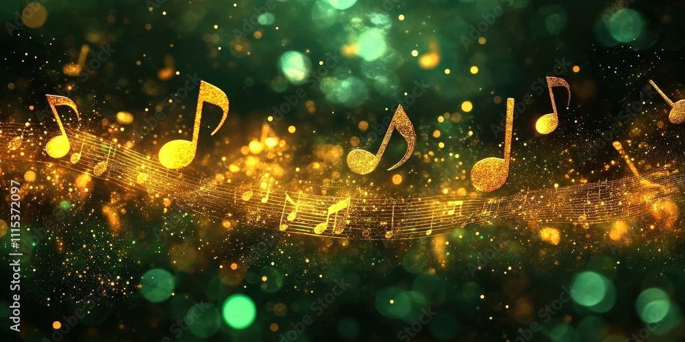 Golden Musical Notes and Symbols Floating in a Sparkling Background ...