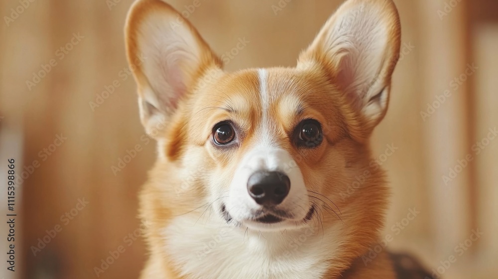 Adorable corgi with large ears and expressive eyes gazing playfully ...