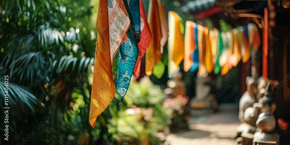 Buddhist flag can be seen in various locations within temples ...
