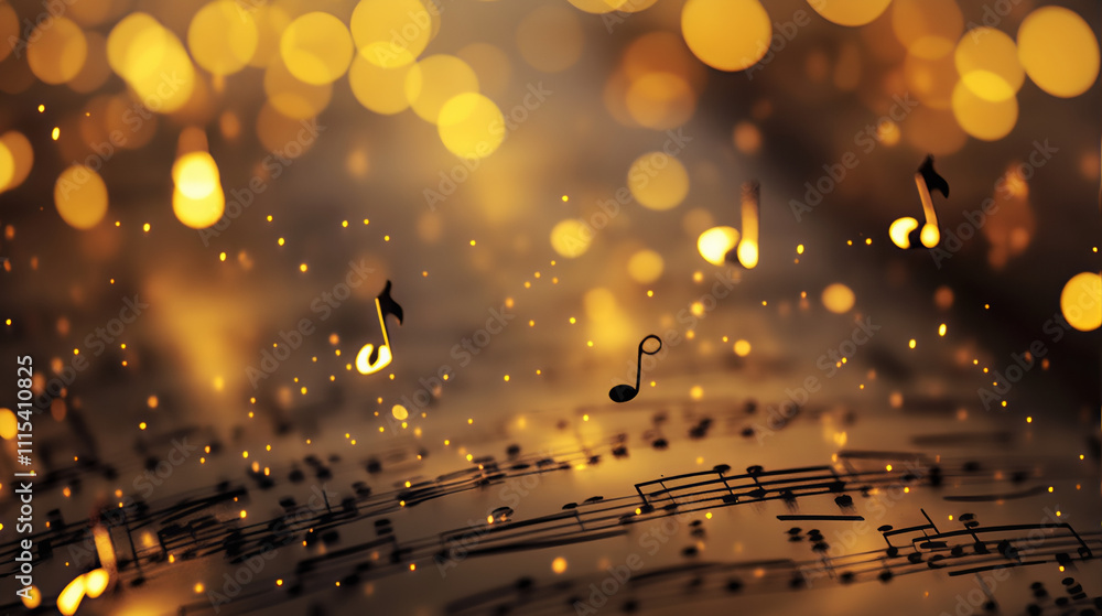 Acoustic glowing magical musical notes on a blur hymnal musical ...