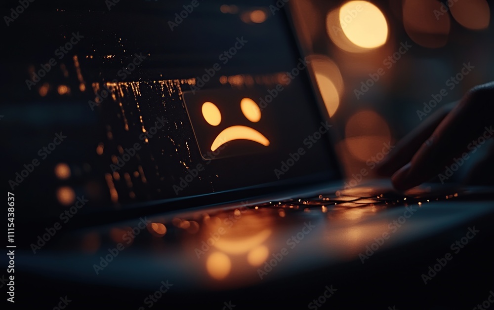 Laptop Screen Shows Sad Face Icon, Troubleshooting Computer Problems at ...