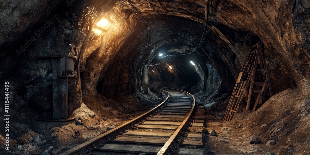 Underground mine featuring a railroad track, showcasing the unique ...