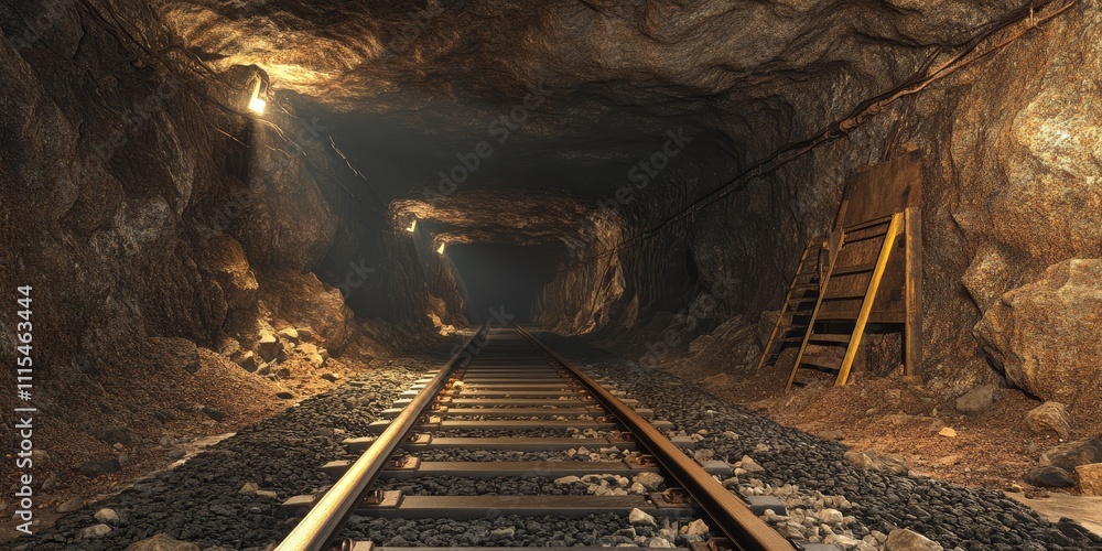 Underground mine featuring a railroad track, showcasing the unique ...