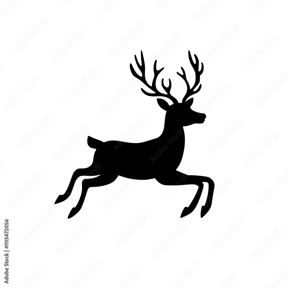 Silhouette of a Leaping Deer, Black silhouette of a leaping deer with ...
