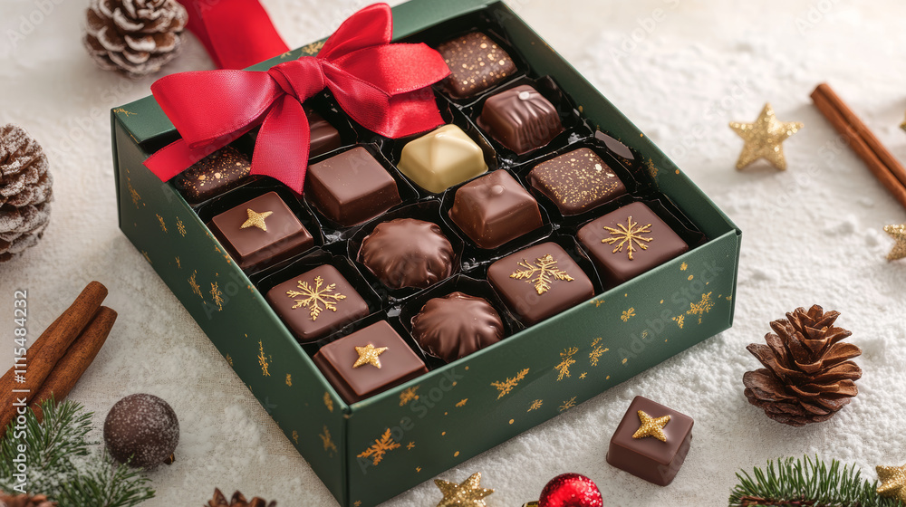 Design a Christmas gift box with premium chocolates in star and ...