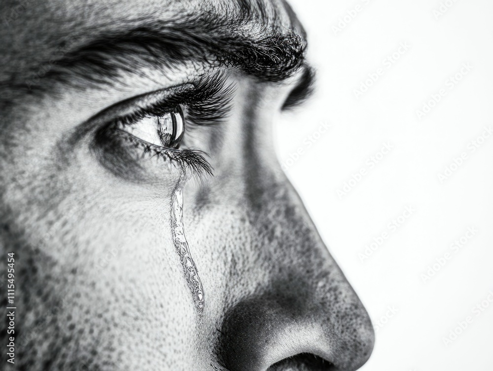 Powerful close up portrait capturing raw heartfelt emotion with tears ...