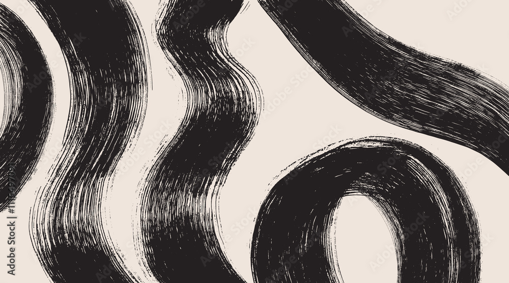 Set of abstract Japanese brush stroke painting. Wavy and curved lines ...