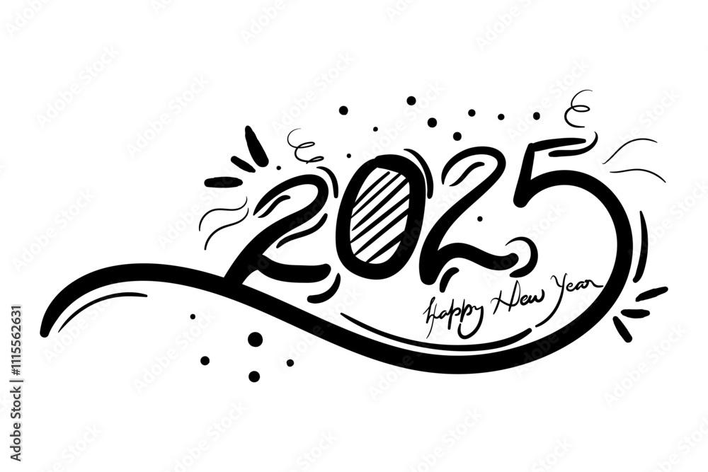 Vector hand written Happy New Year 2025 calligraphy on transparent ...