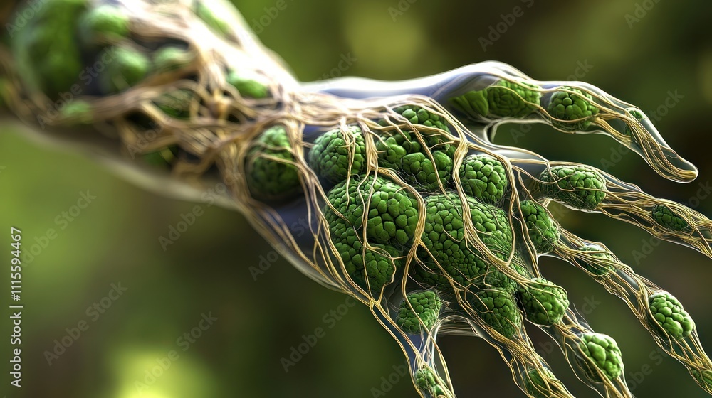 Foto de Stock Microscopic View of a Hand Infested with Green Clusters ...
