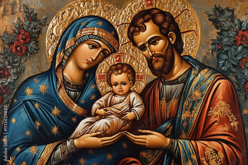 Devotional in essence - icon of the Holy Family with Saint Mary, Joseph, baby Jesus Christ ...