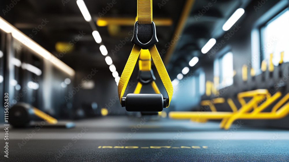 TRX suspension training area in gym with straps and core stability ...
