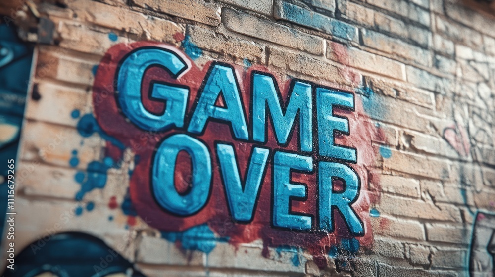 Game Over text title in graffiti-style font with paint splatter VFX on ...