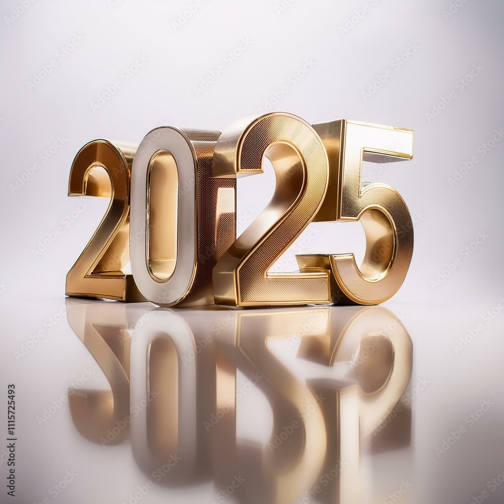 2025 3d text New Year gold realistic rendering celebration AI Image Stock Photo | Adobe Stock
