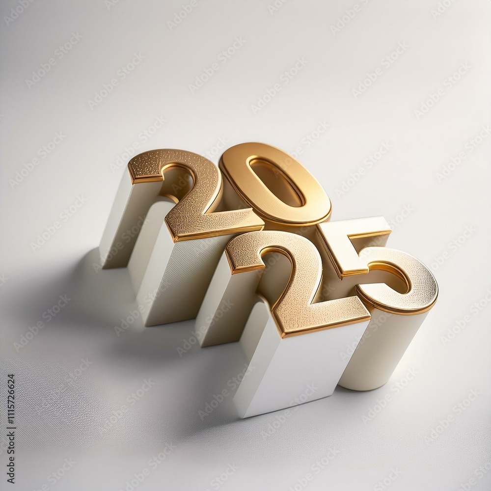 2025 3d text New Year gold realistic rendering celebration AI Image Stock Illustration | Adobe Stock