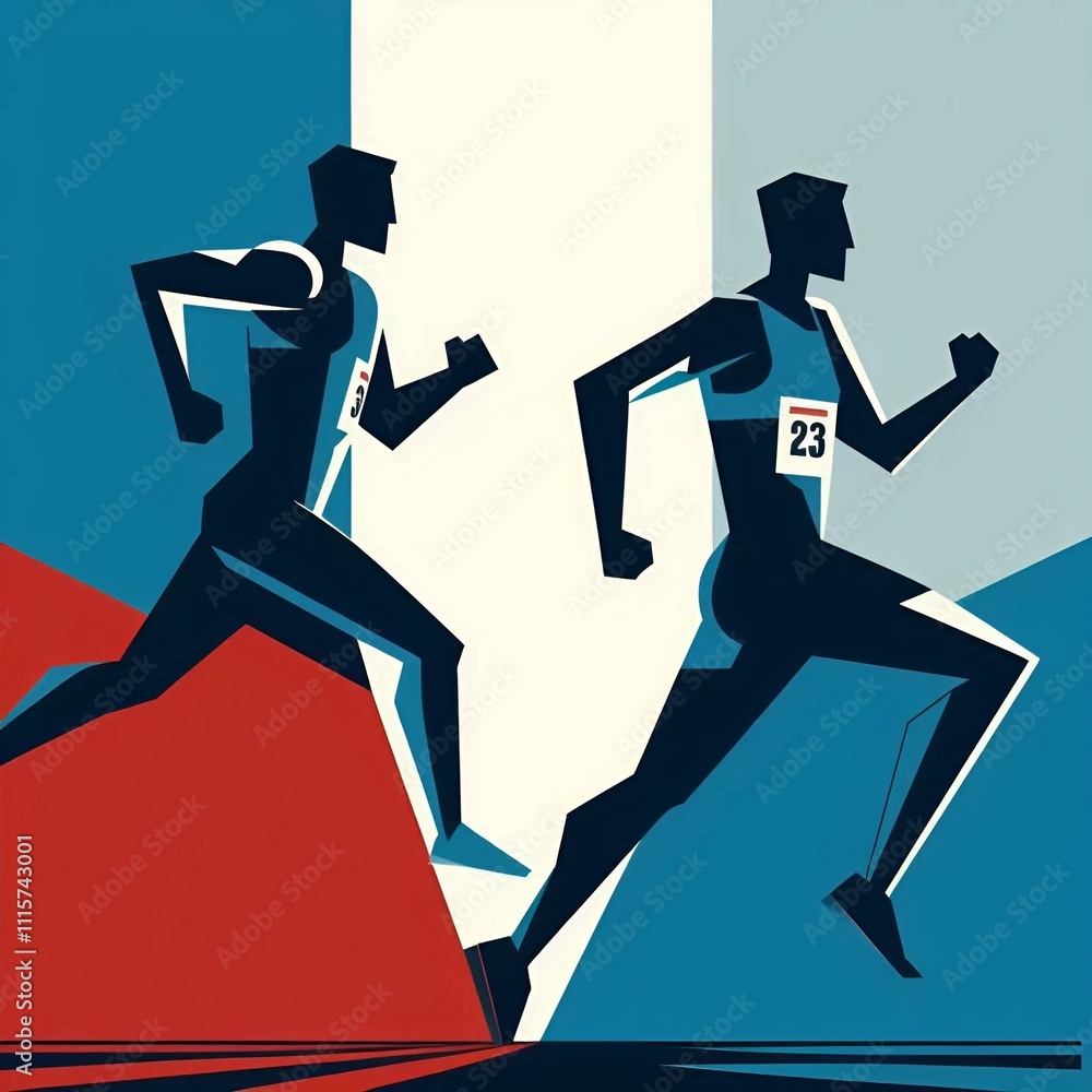 ภาพประกอบ Stock Flat illustration of a minimalist running race poster ...